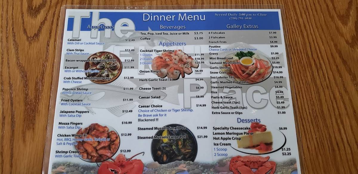 Menu at The Fish Place restaurant, Fort McMurray