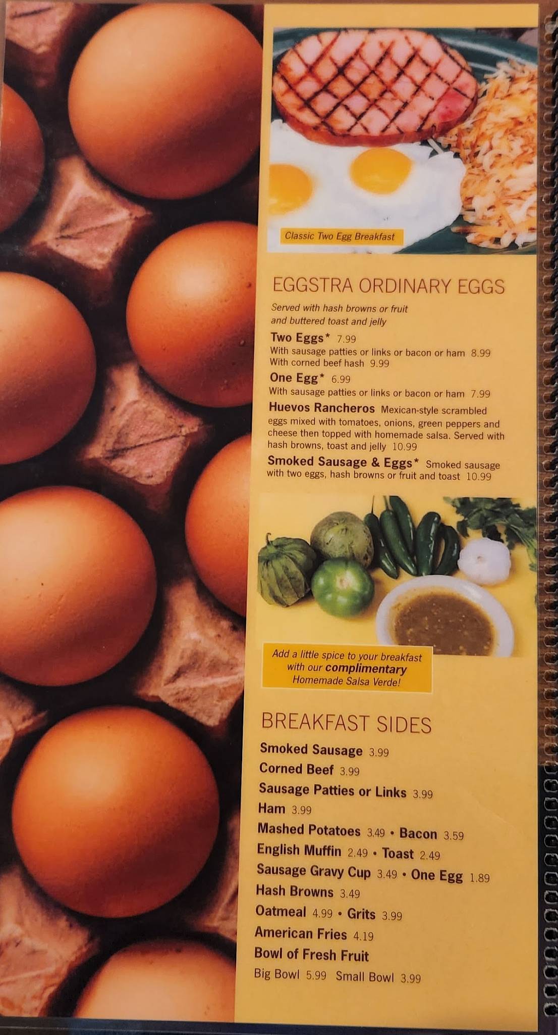 Menu at The Fried Egg restaurant, Wabash