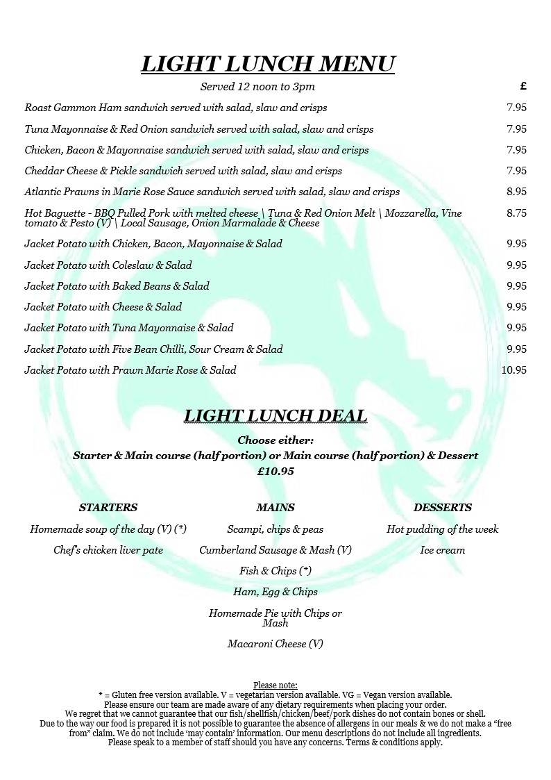 Menu at The Green Dragon at Bedale pub & bar, Bedale