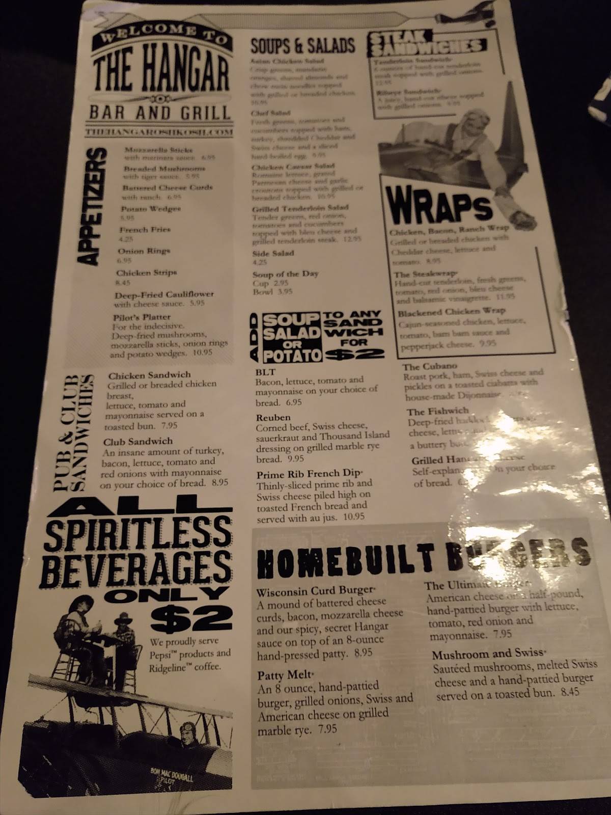 Menu at The Hangar Bar and Grill, Oshkosh