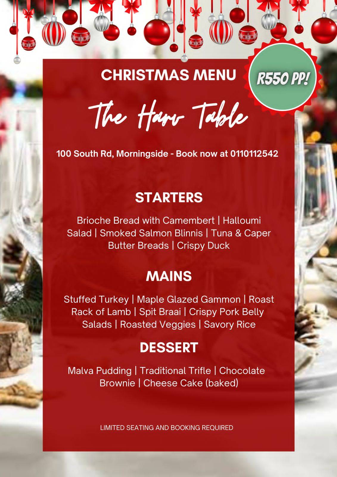 Menu at The Harv Table by Leko Madlala restaurant, Sandton