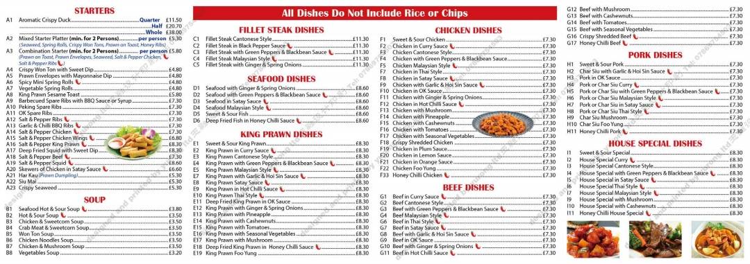 Menu at The Hoho restaurant, Ashton-under-Lyne