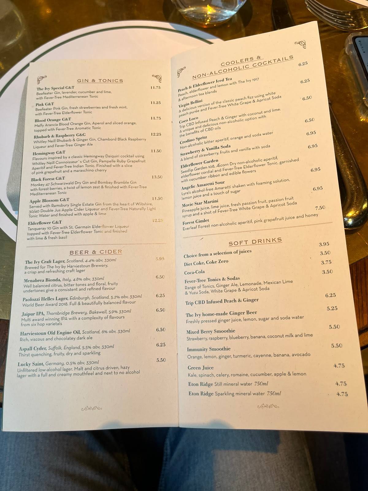 Menu at The Ivy Temple Row restaurant, Birmingham