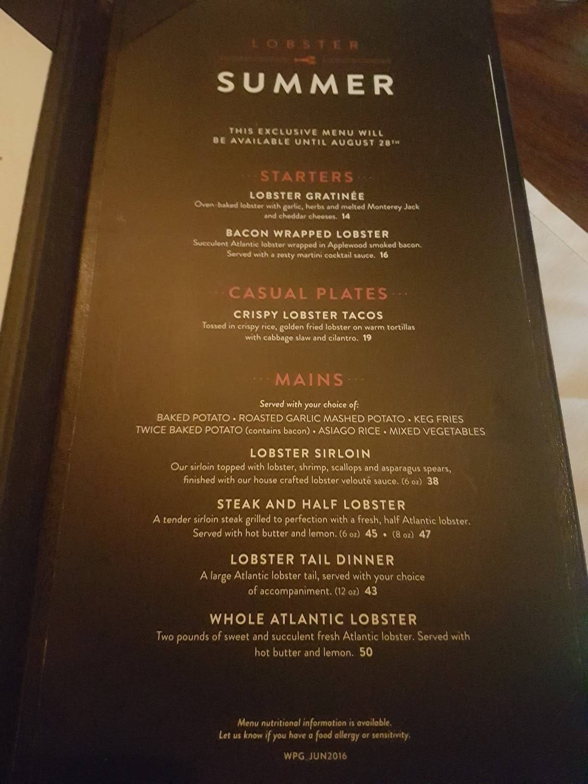 Menu at The Keg Steakhouse + Bar - Southside, Winnipeg, McGillivray Blvd
