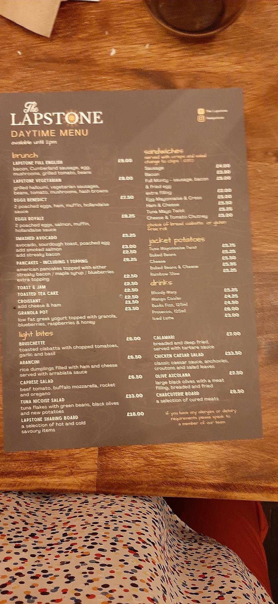 Menu at The Lapstone - Public House in Fair Oak, Eastleigh