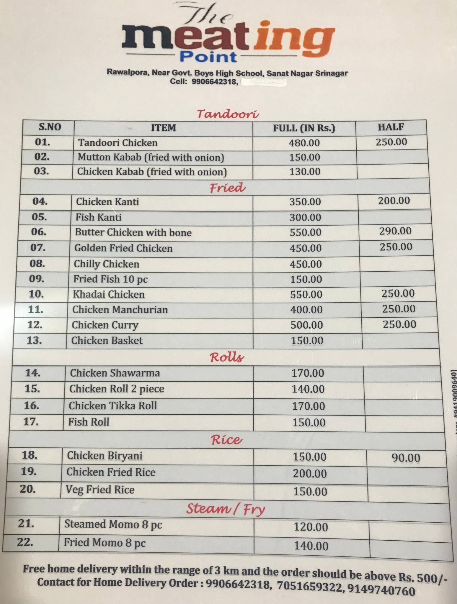 Menu at The Meating Point, Srinagar, Old Airport Rd