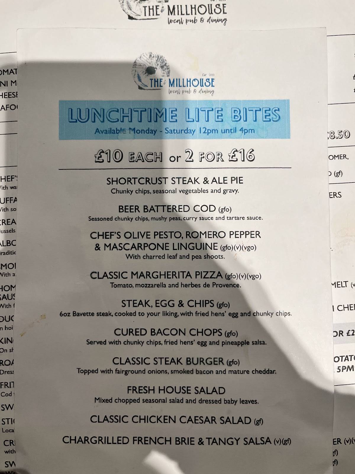 Menu at The Millhouse pub & bar, Worksop, 194 Newcastle Ave