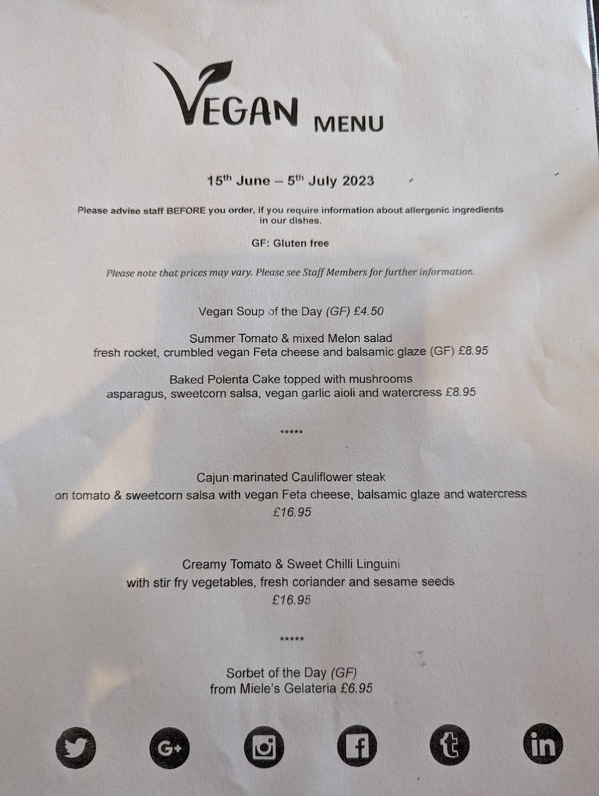 Menu at The Mustard Seed Restaurant, Inverness