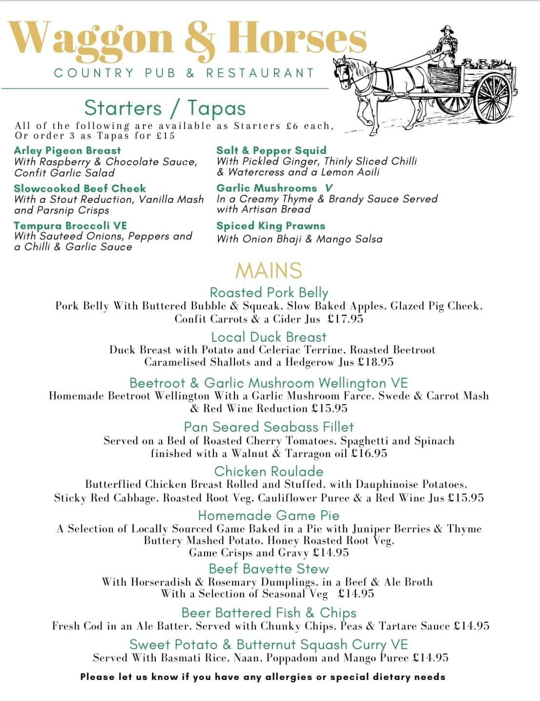 Menu at The Old Waggon and Horses 1812 pub & bar, Kidderminster, The ...