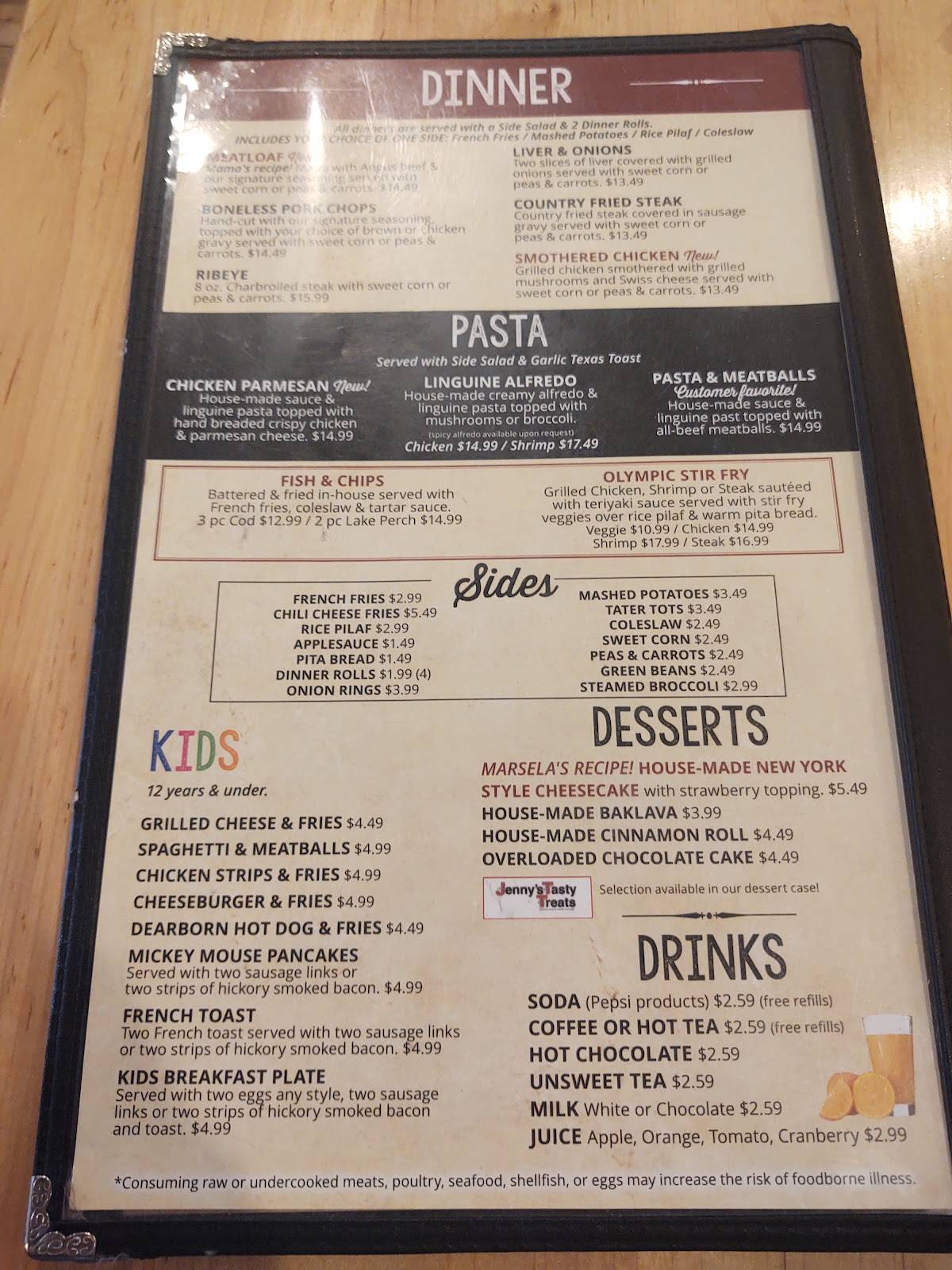 Menu at The Olympic Diner restaurant, Hilliard