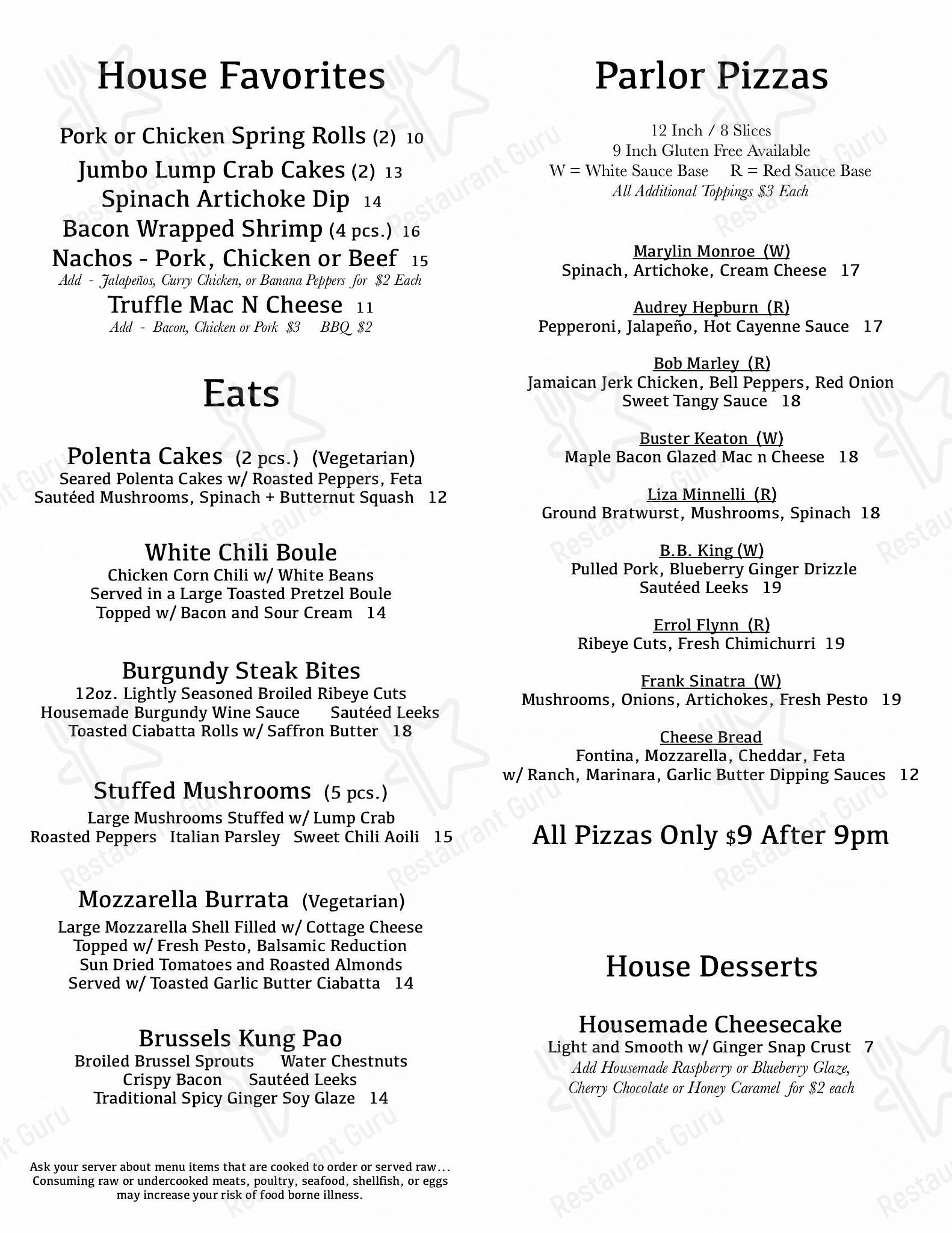 Menu at The Parlor TC pub & bar, Traverse City