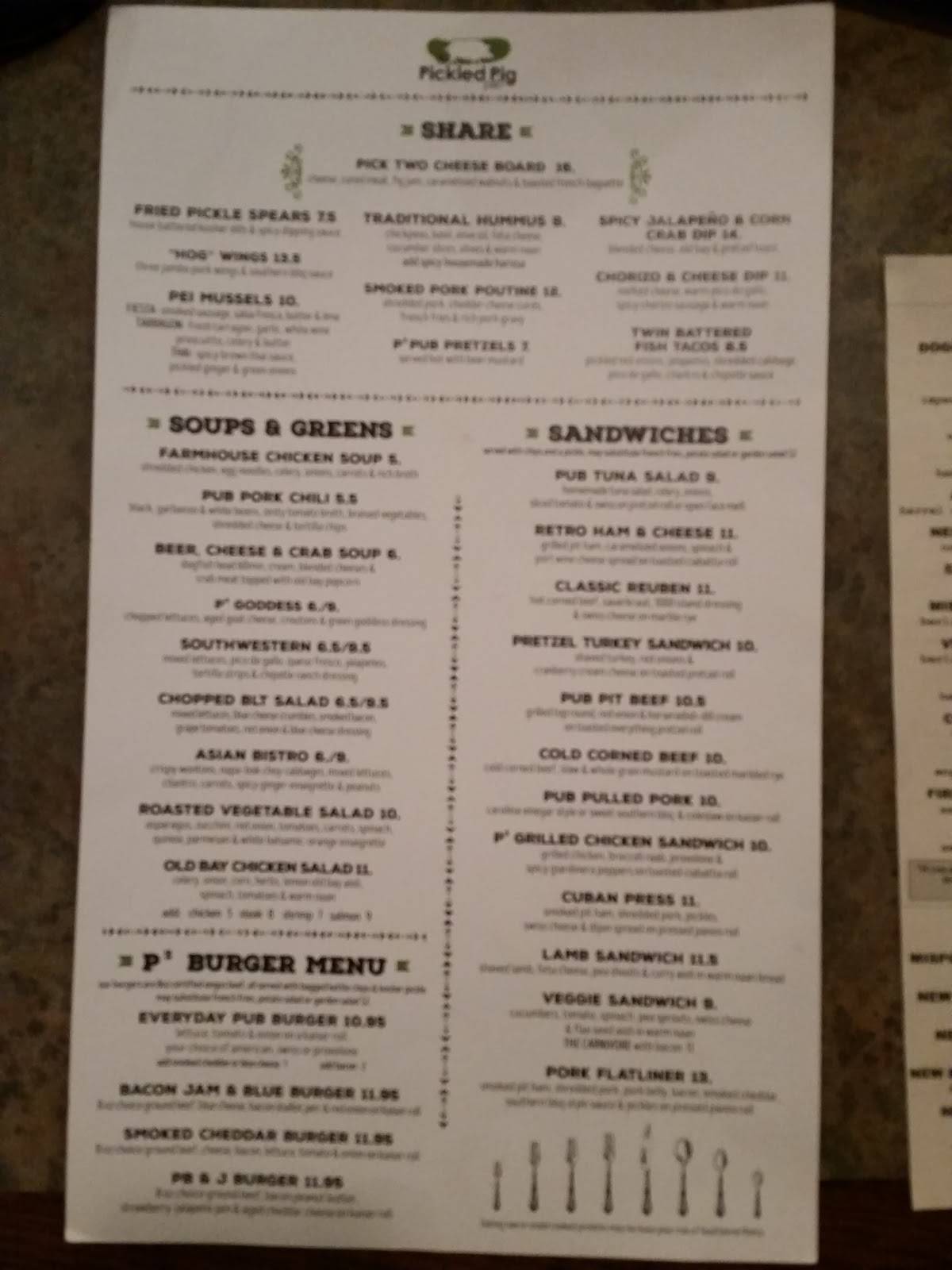Menu at The Pickled Pig Pub, Rehoboth Beach
