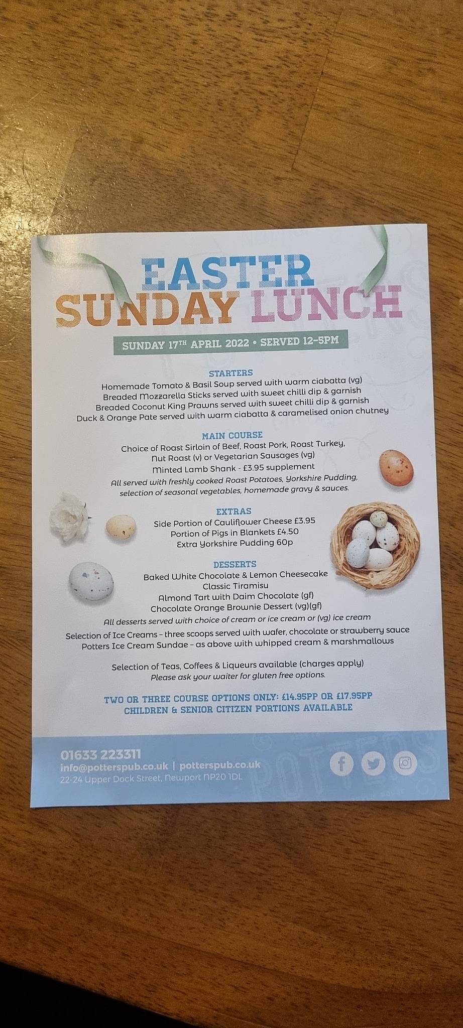 Menu at The Potters pub & bar, Newport