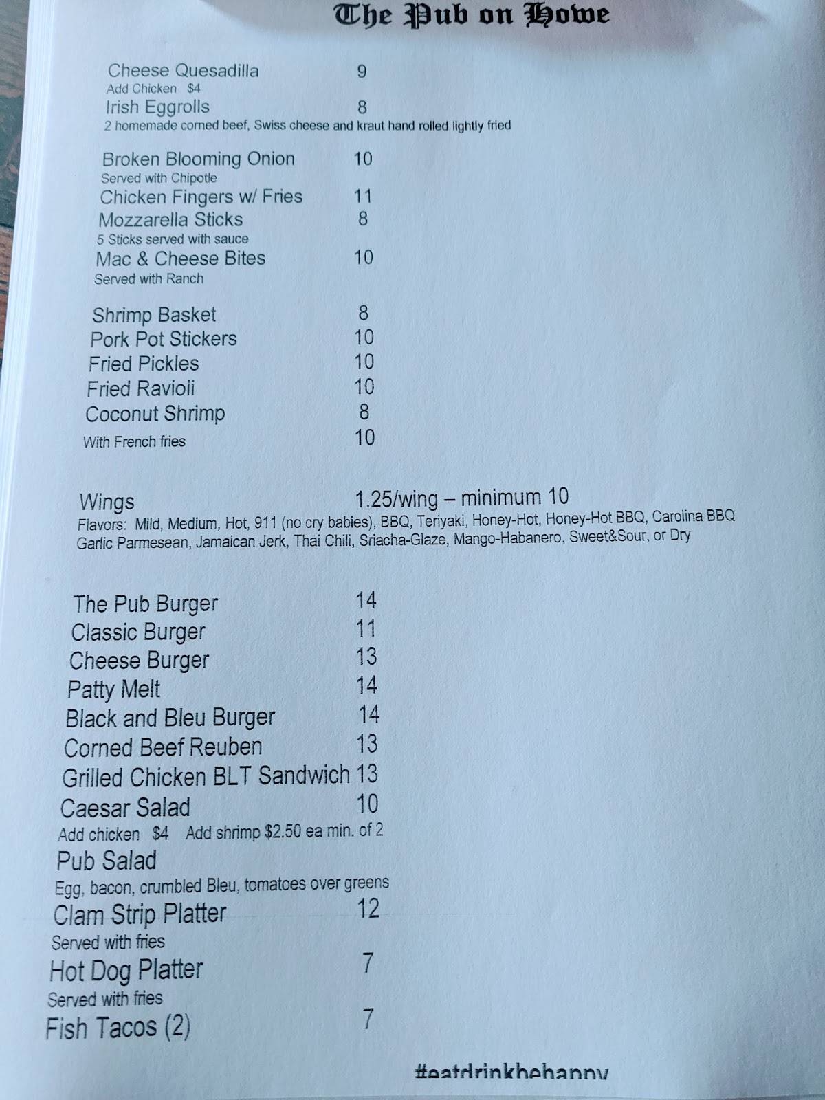 Menu at The Pub On Howe, Shelton