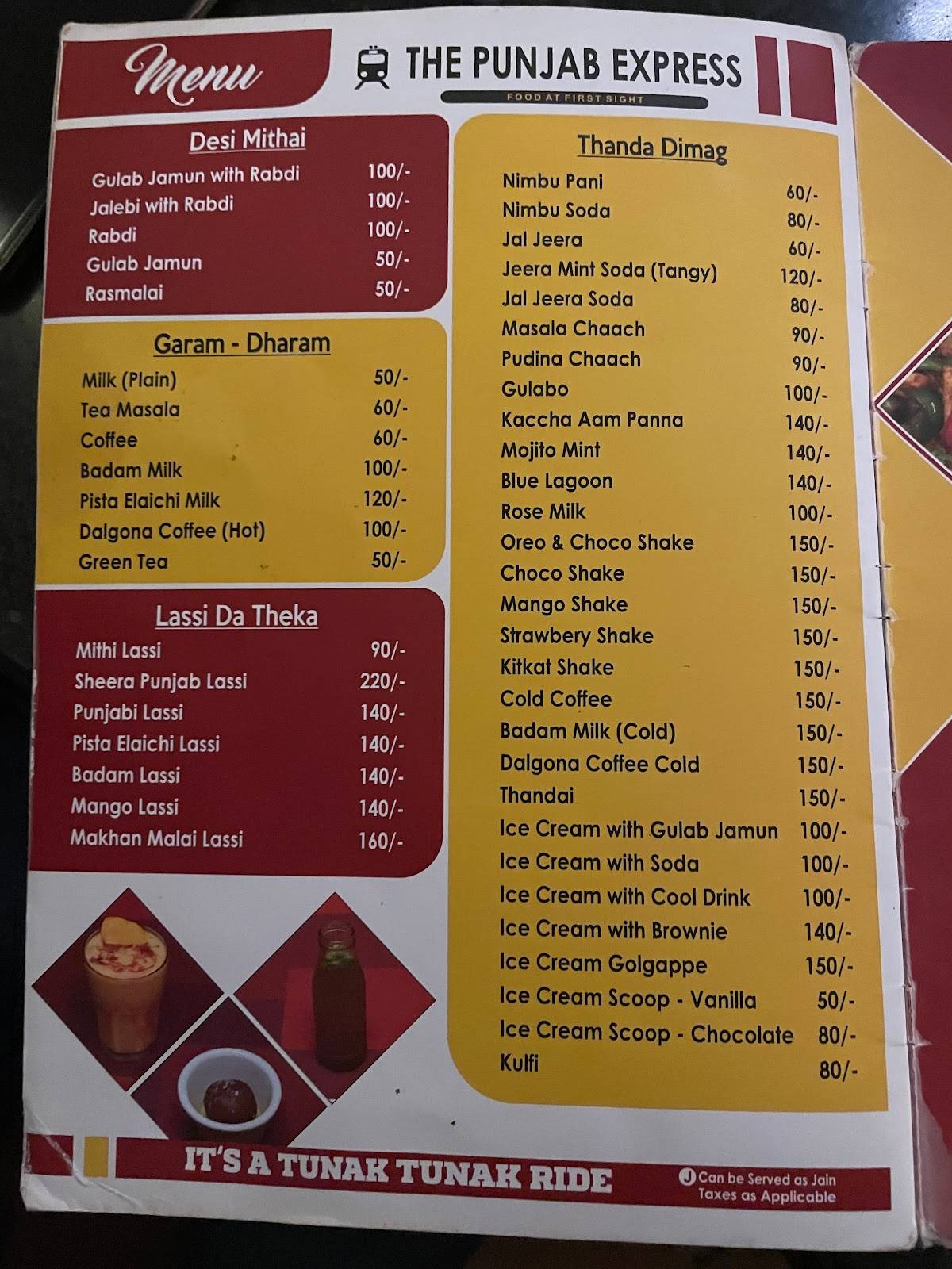 Menu at The Punjab Express, Coimbatore