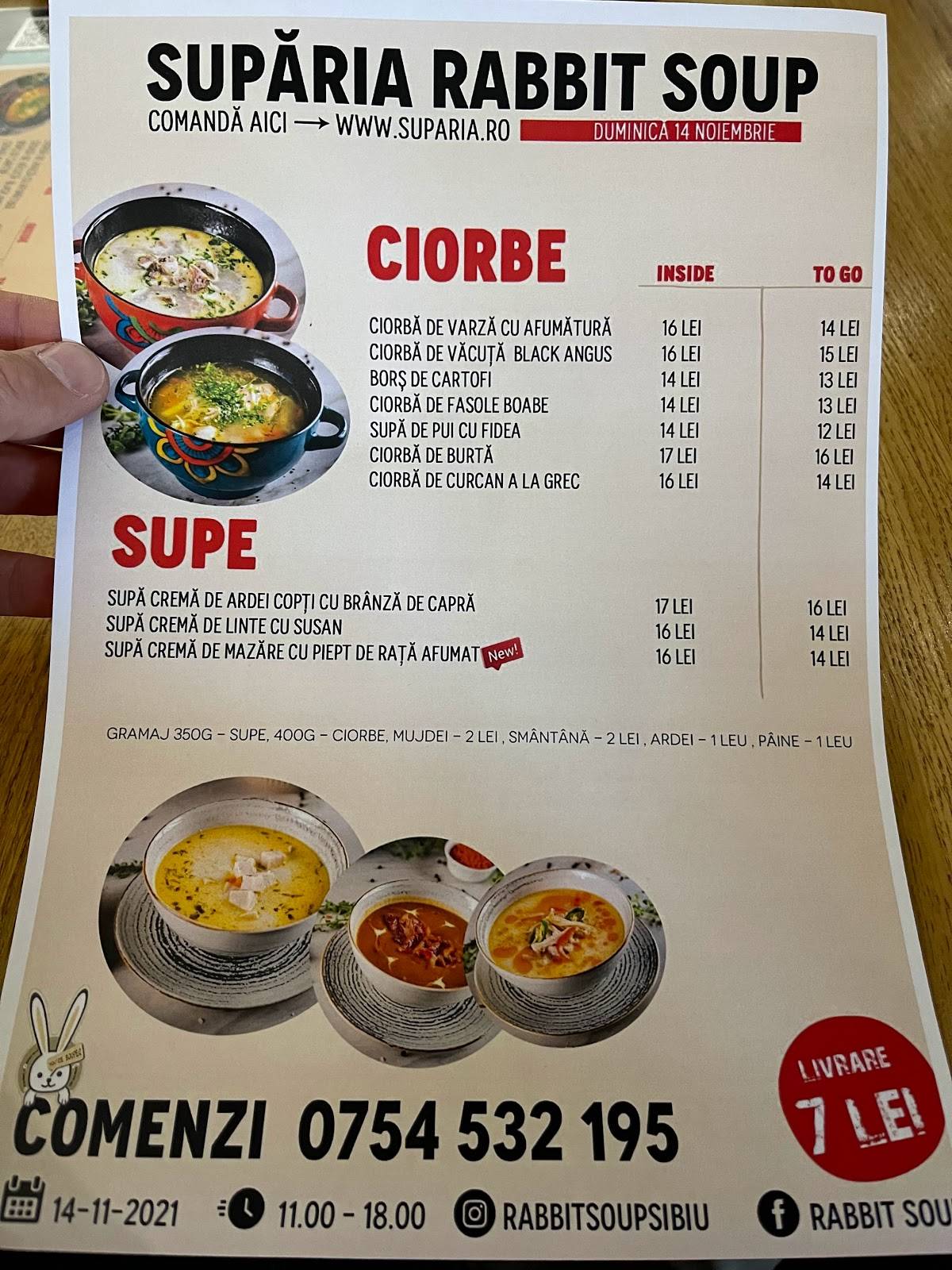 Menu at The Rabbit Hole, Sibiu