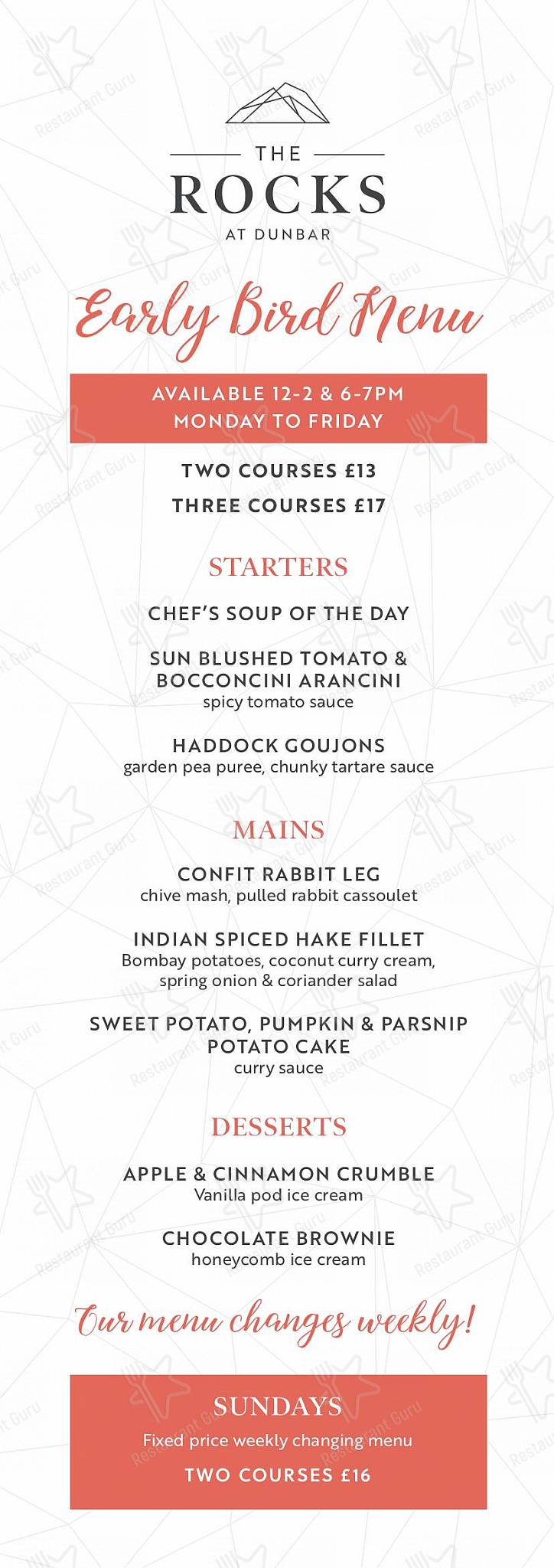 Menu at The Rocks pub & bar, Dunbar