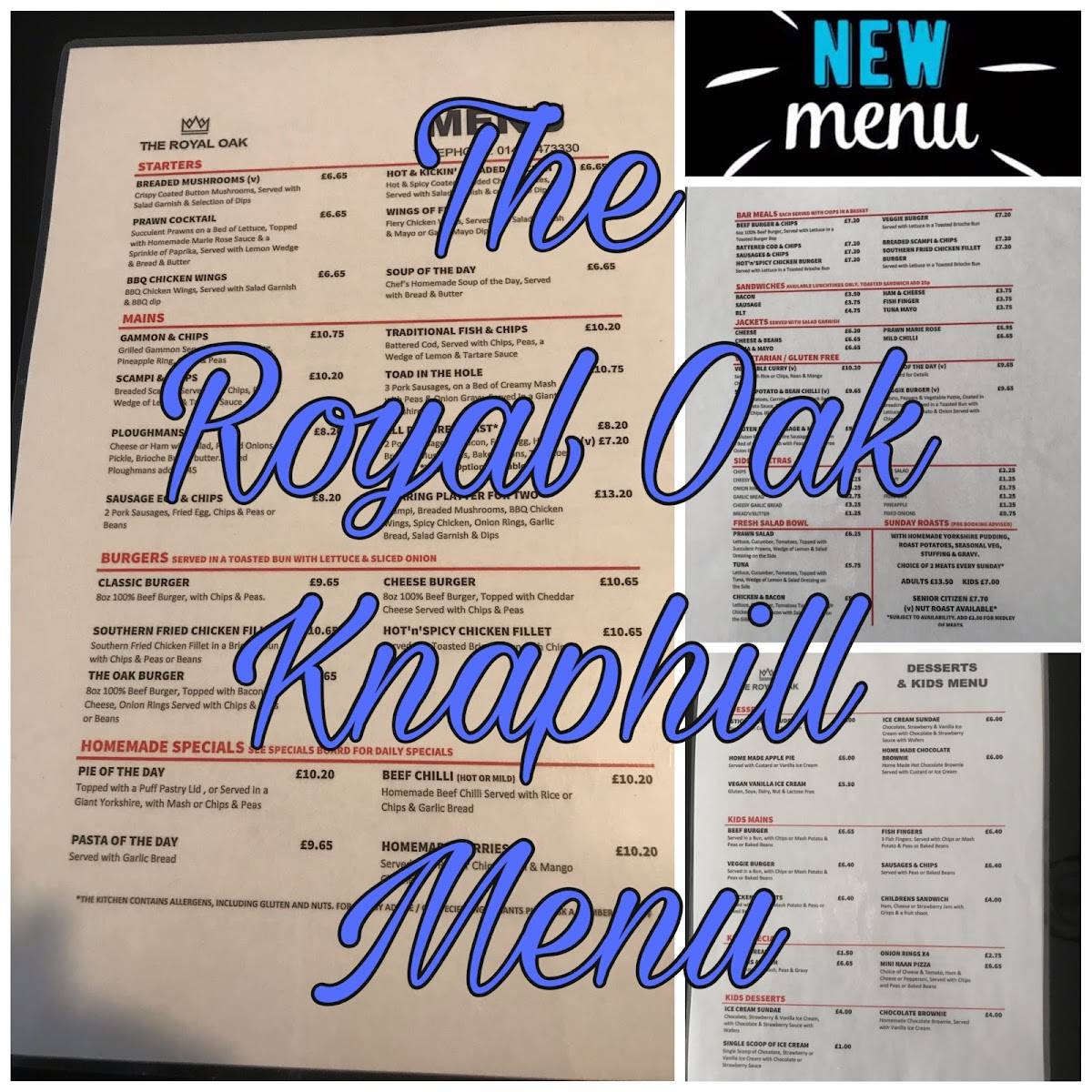 Menu at The Royal Oak Knaphill pub & bar, Woking, Anchor Hill