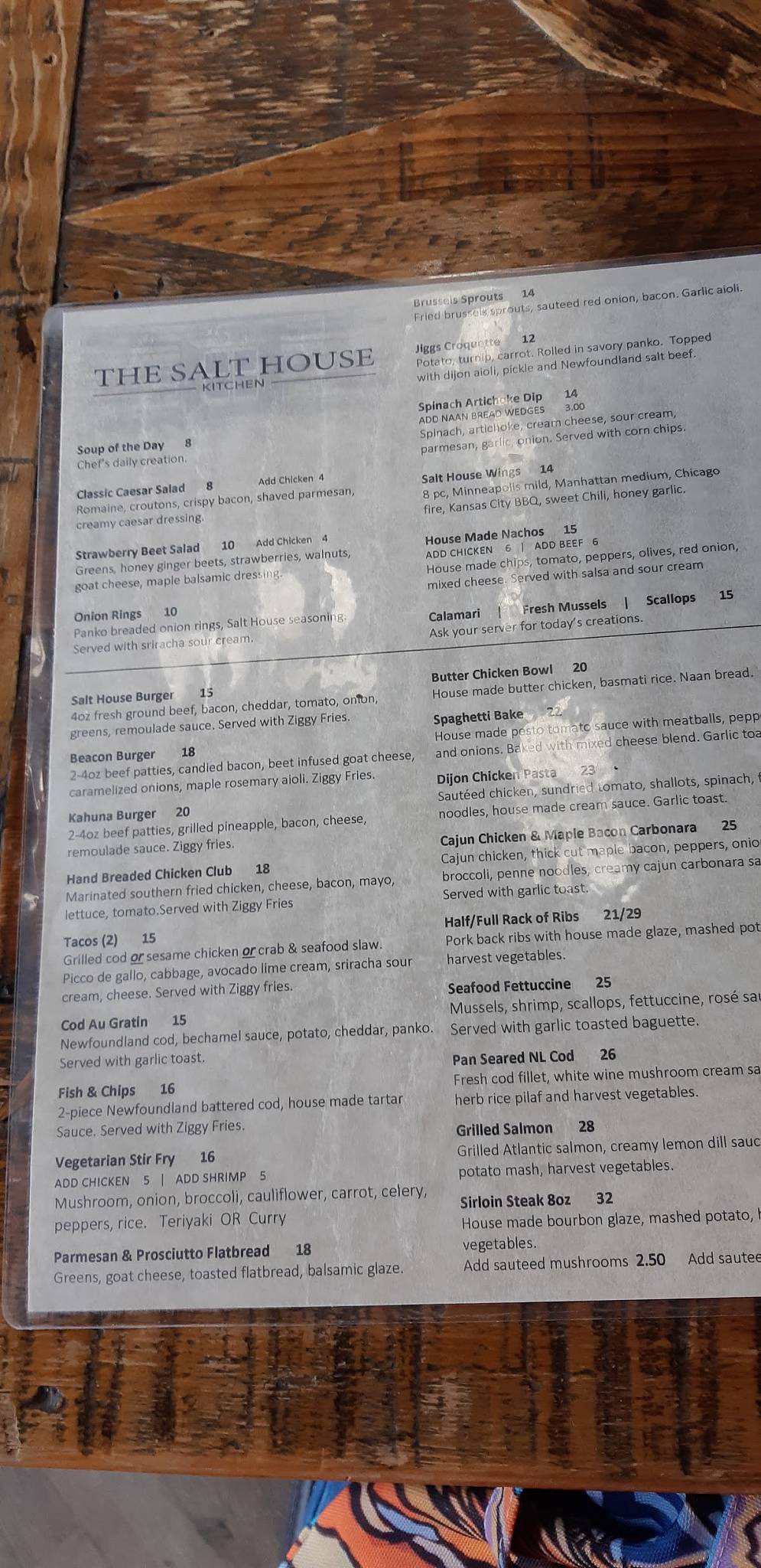 Menu at The Salt House Kitchen restaurant, St. John's