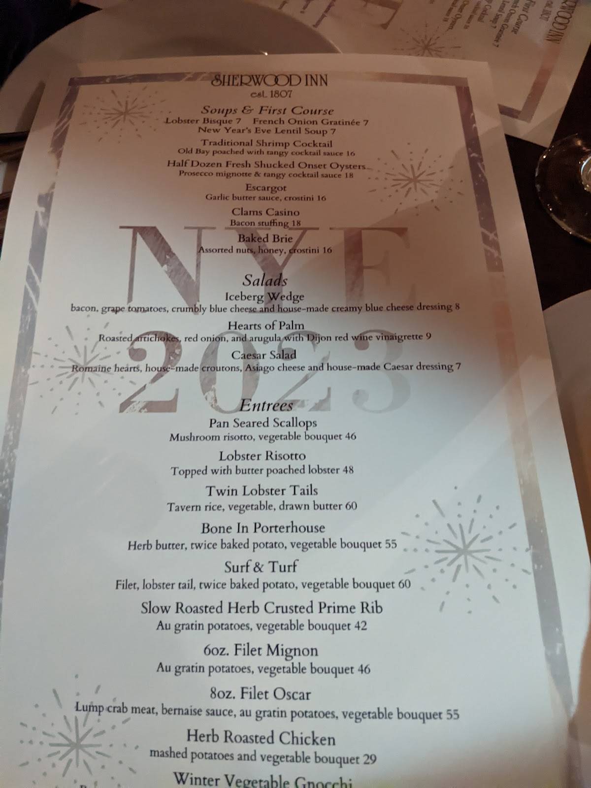 Menu at The Sherwood Inn pub & bar, Skaneateles