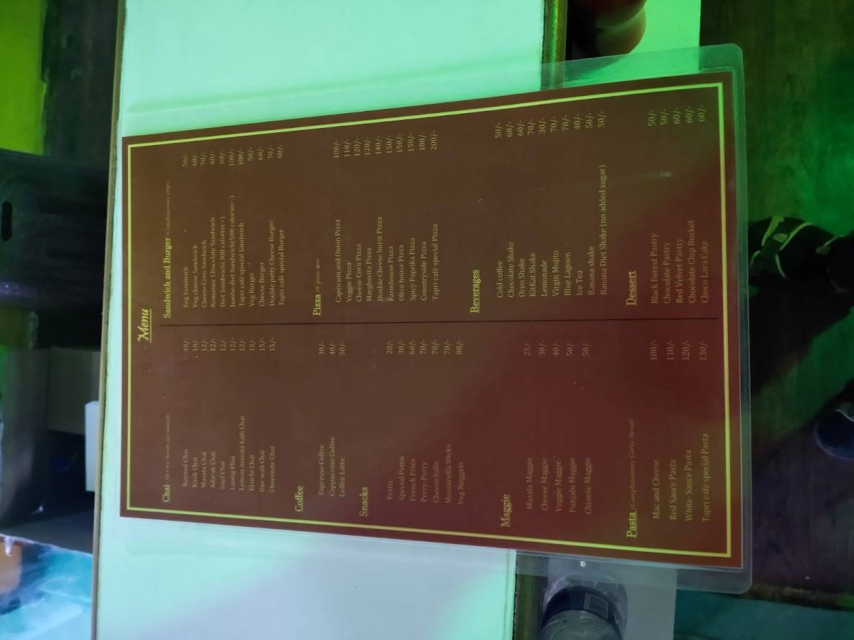 Menu at The Tapri Cafe, Chhindwara
