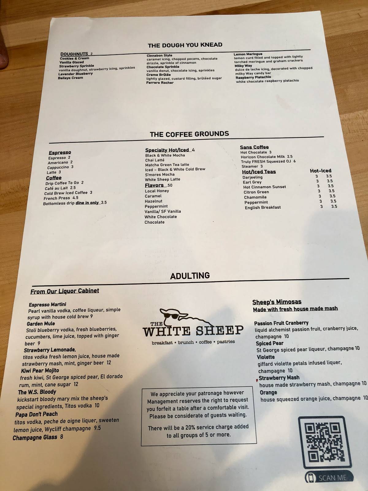 Menu at The White Sheep restaurant, Orland Park
