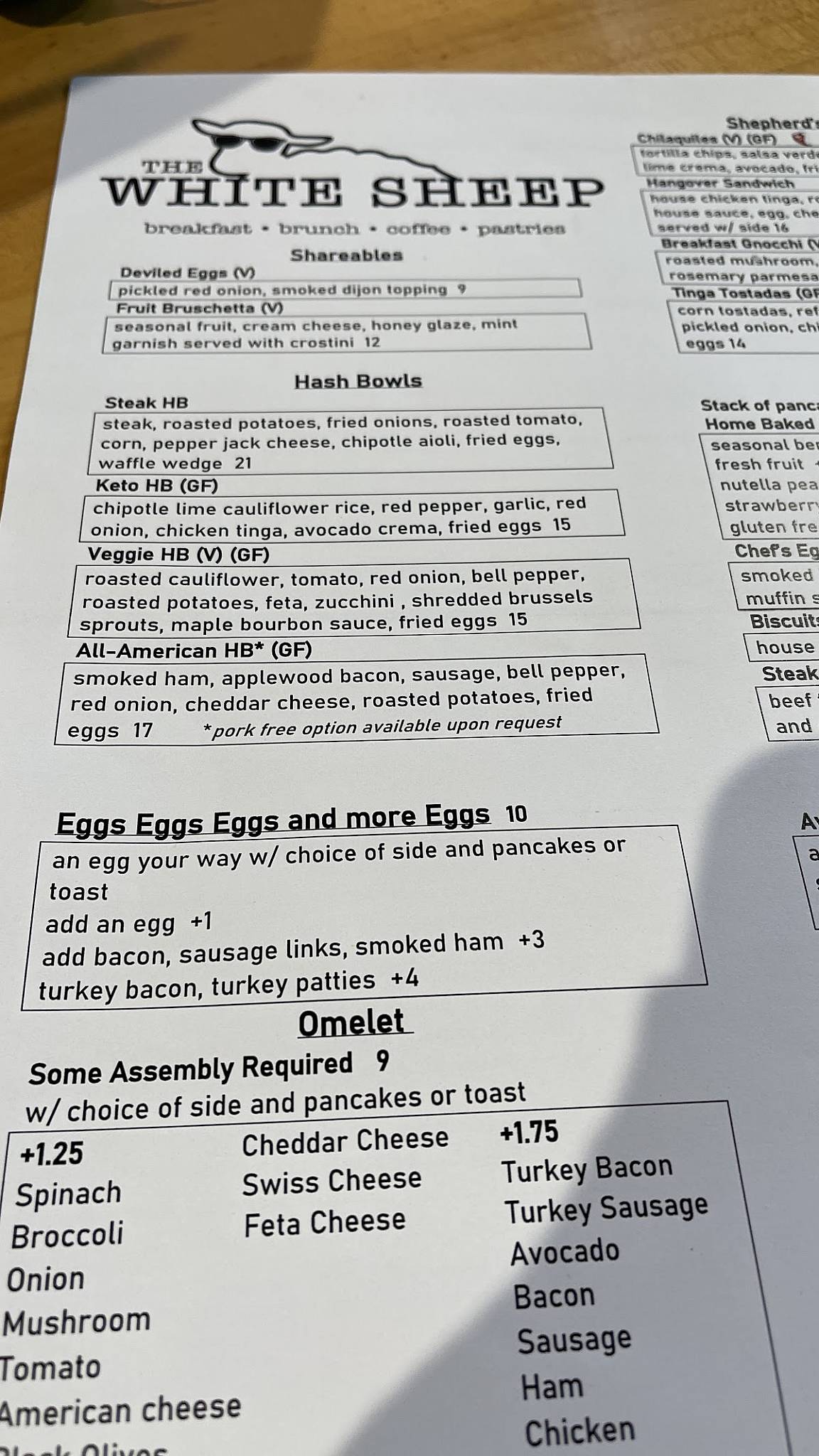 Menu at The White Sheep restaurant, Orland Park