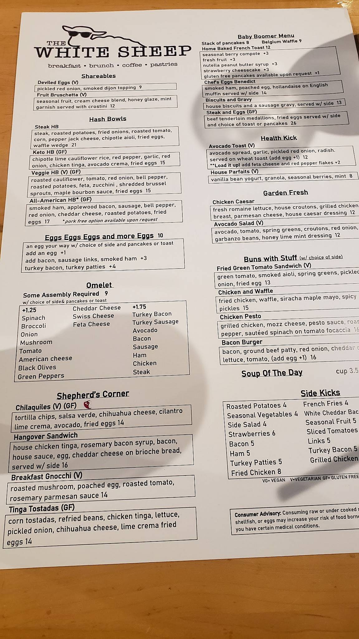 Menu at The White Sheep restaurant, Orland Park