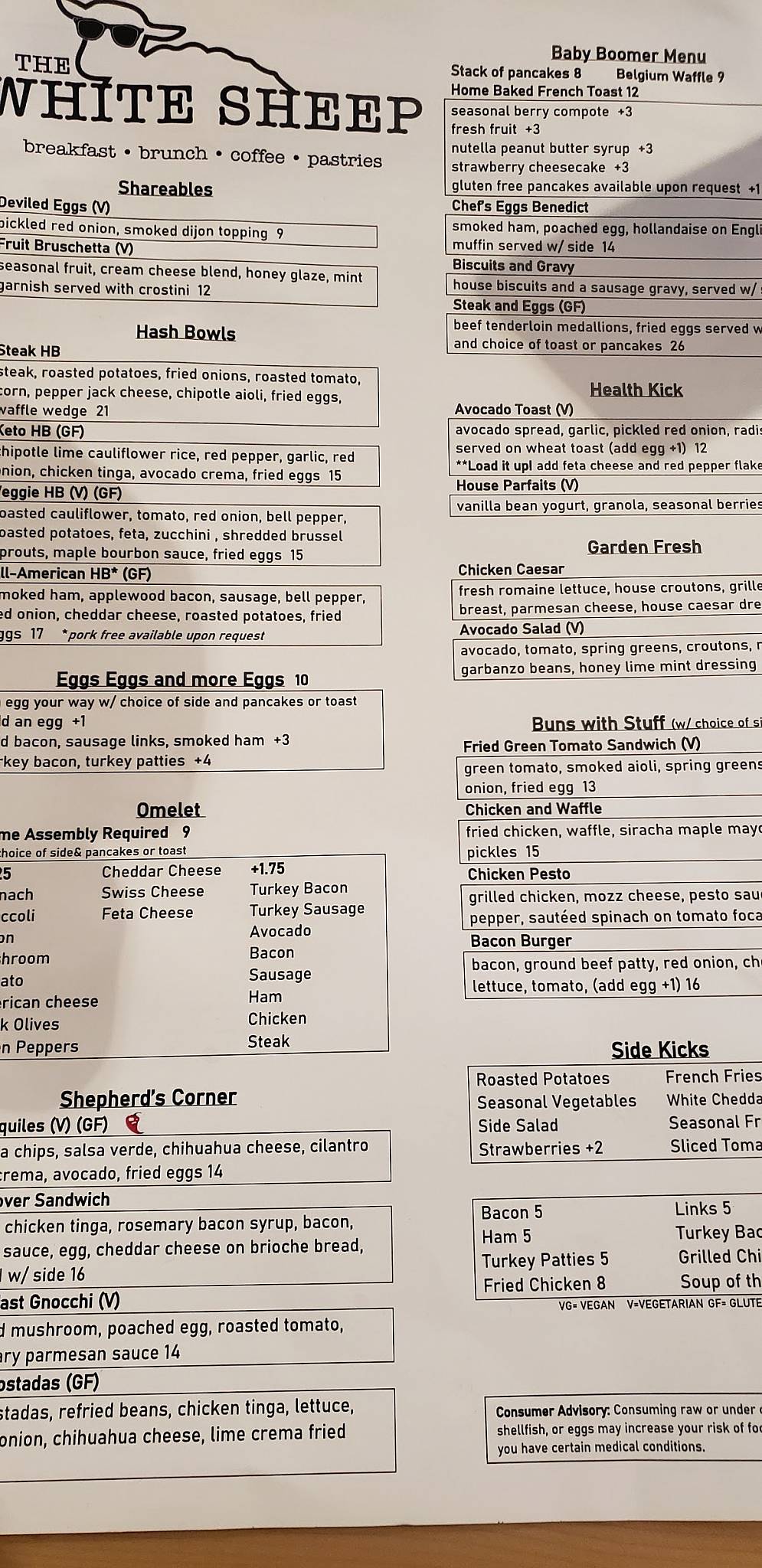 Menu at The White Sheep restaurant, Orland Park