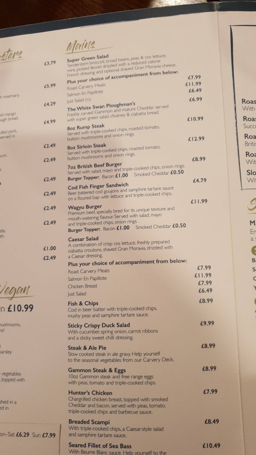 Menu at The White Swan, Southampton pub & bar, Southampton