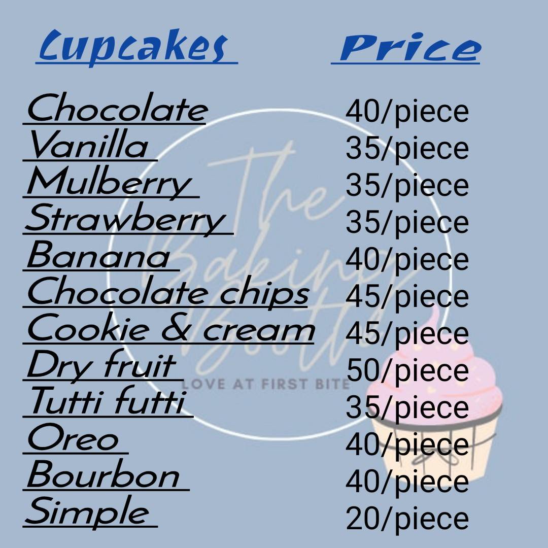 Menu at The baking booth, Kalavad
