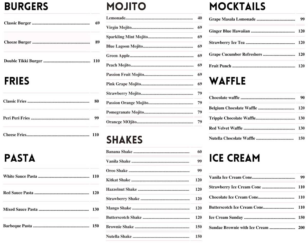 Menu at The nukkad cafe, Delhi