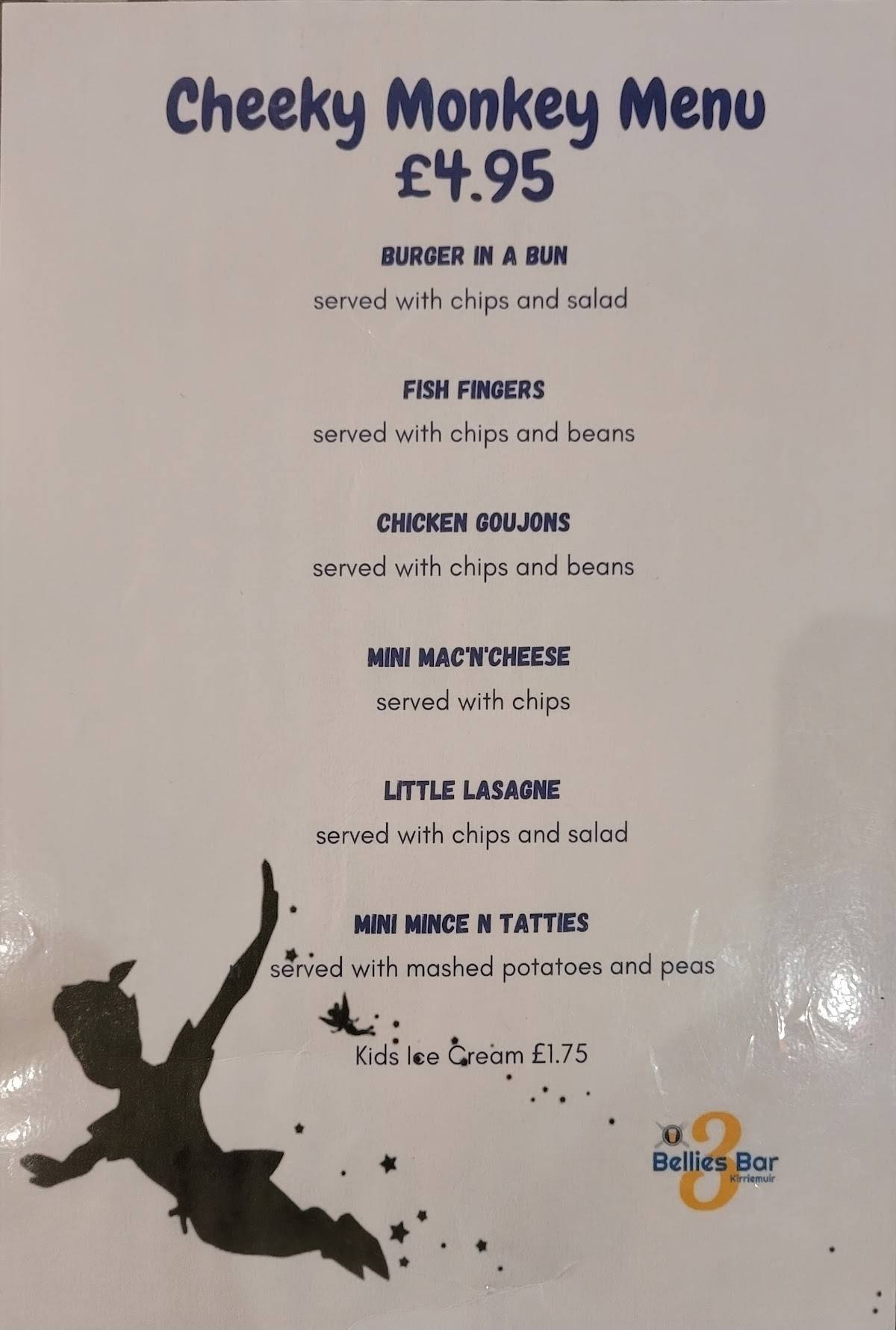 Menu at Three Bellies Brae pub & bar, Kirriemuir, 1-3 Bellies Brae