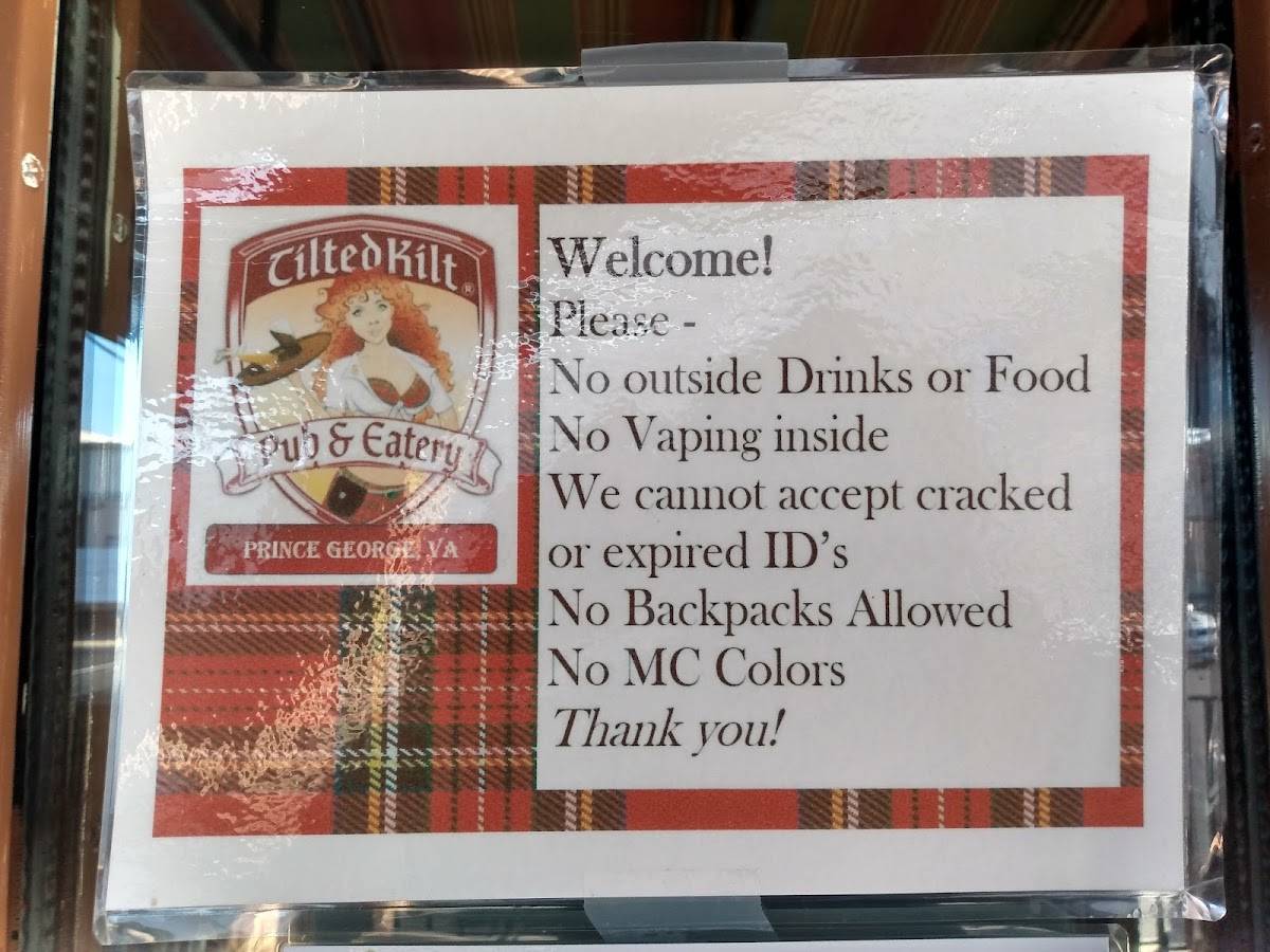 Menu at Tilted Kilt pub & bar, Colonial Heights
