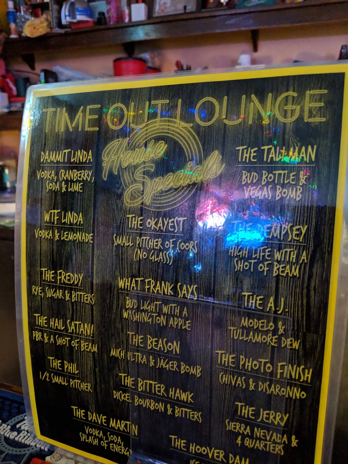 Menu at Time Out Lounge pub & bar, Tempe, S Mill Ave