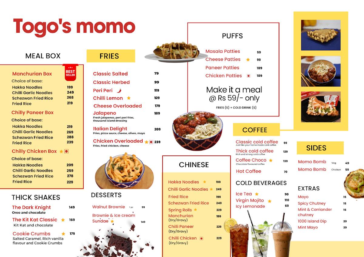 Menu at Togo's momo, Lucknow, K-830
