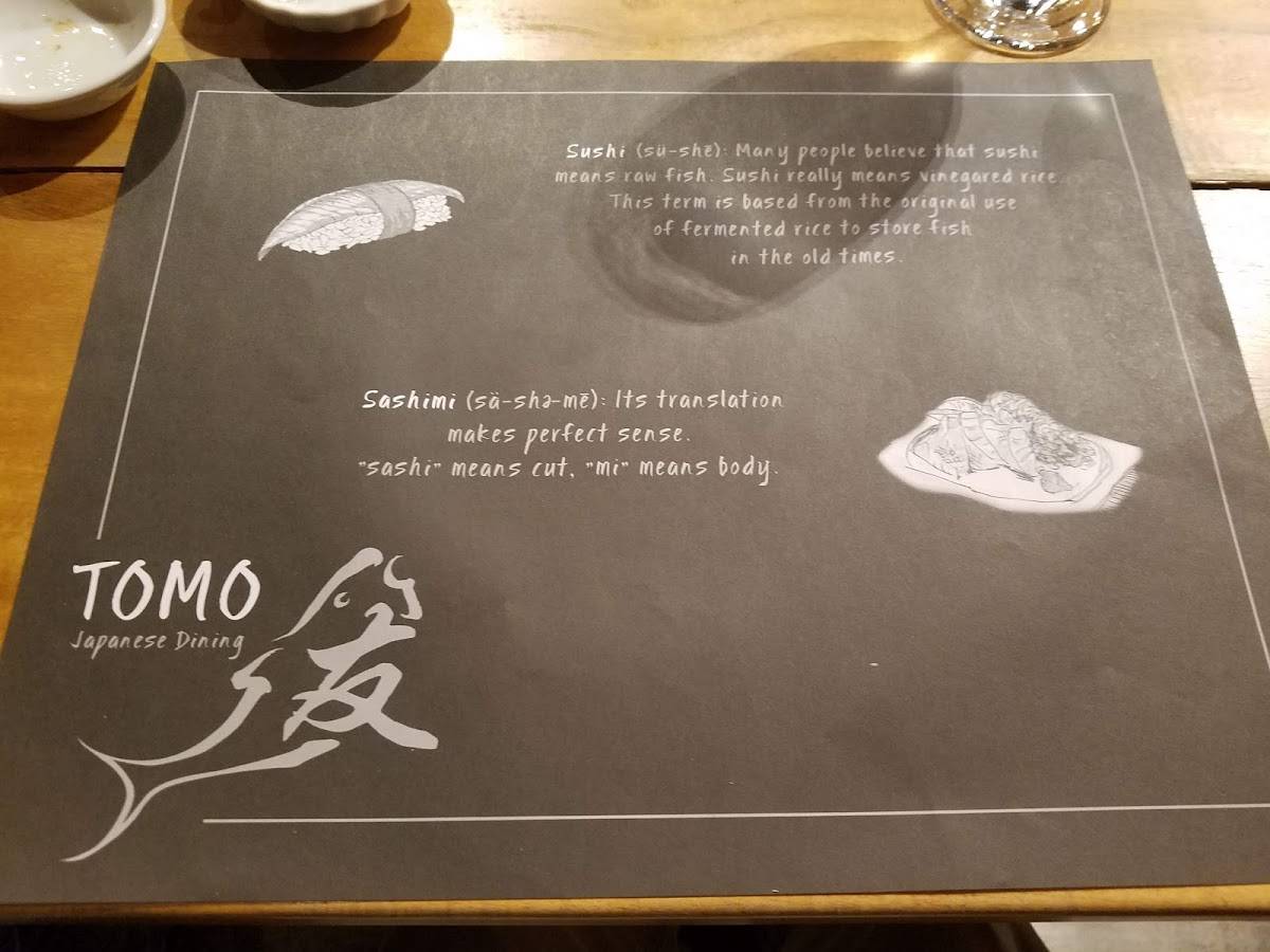 Menu at Tomo Japanese Dining restaurant, San Juan