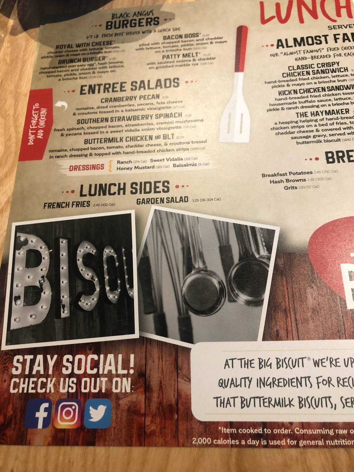 Menu at The Big Biscuit restaurant, Topeka