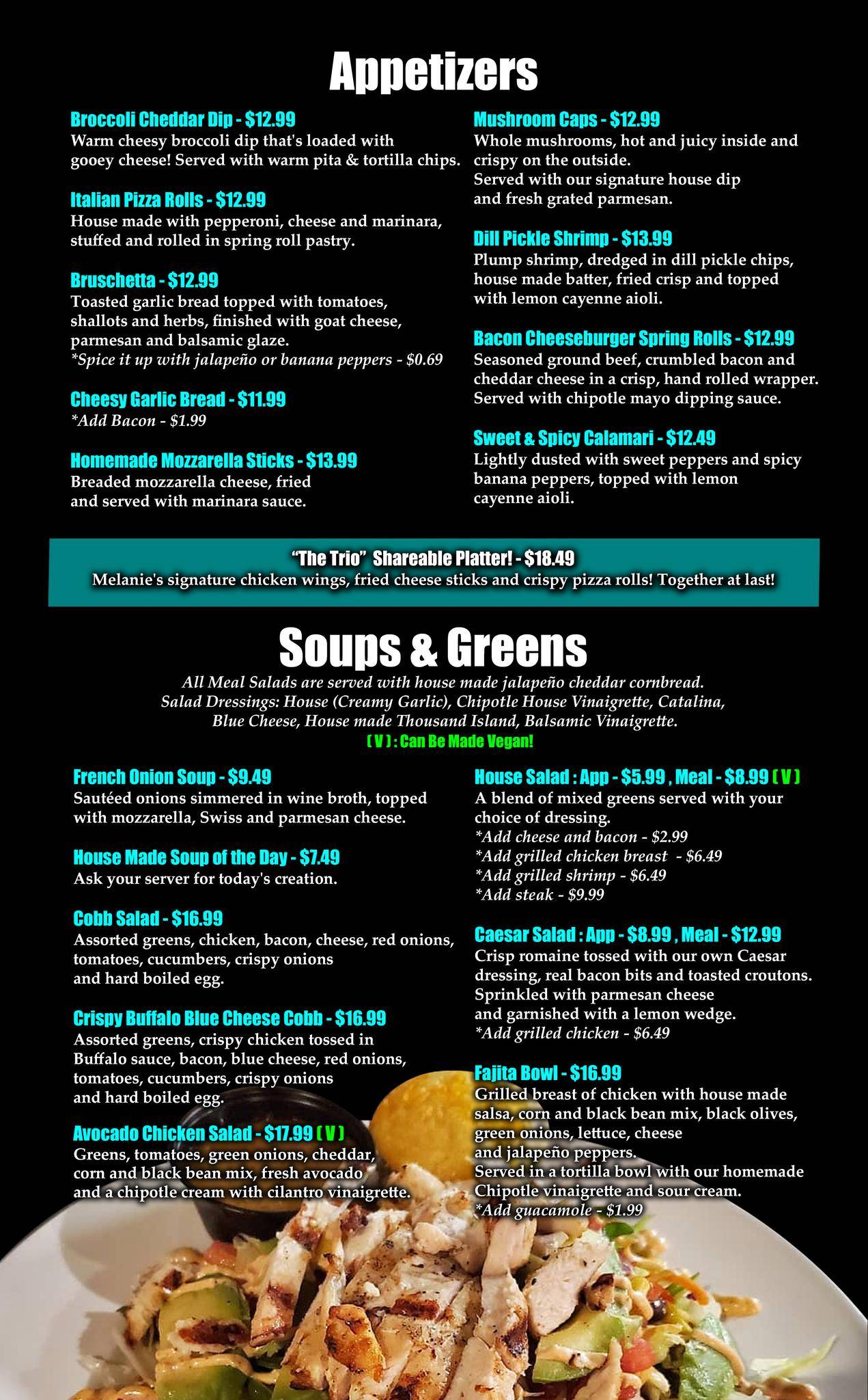 Menu at Melanie Pringles Restaurant, Whitby