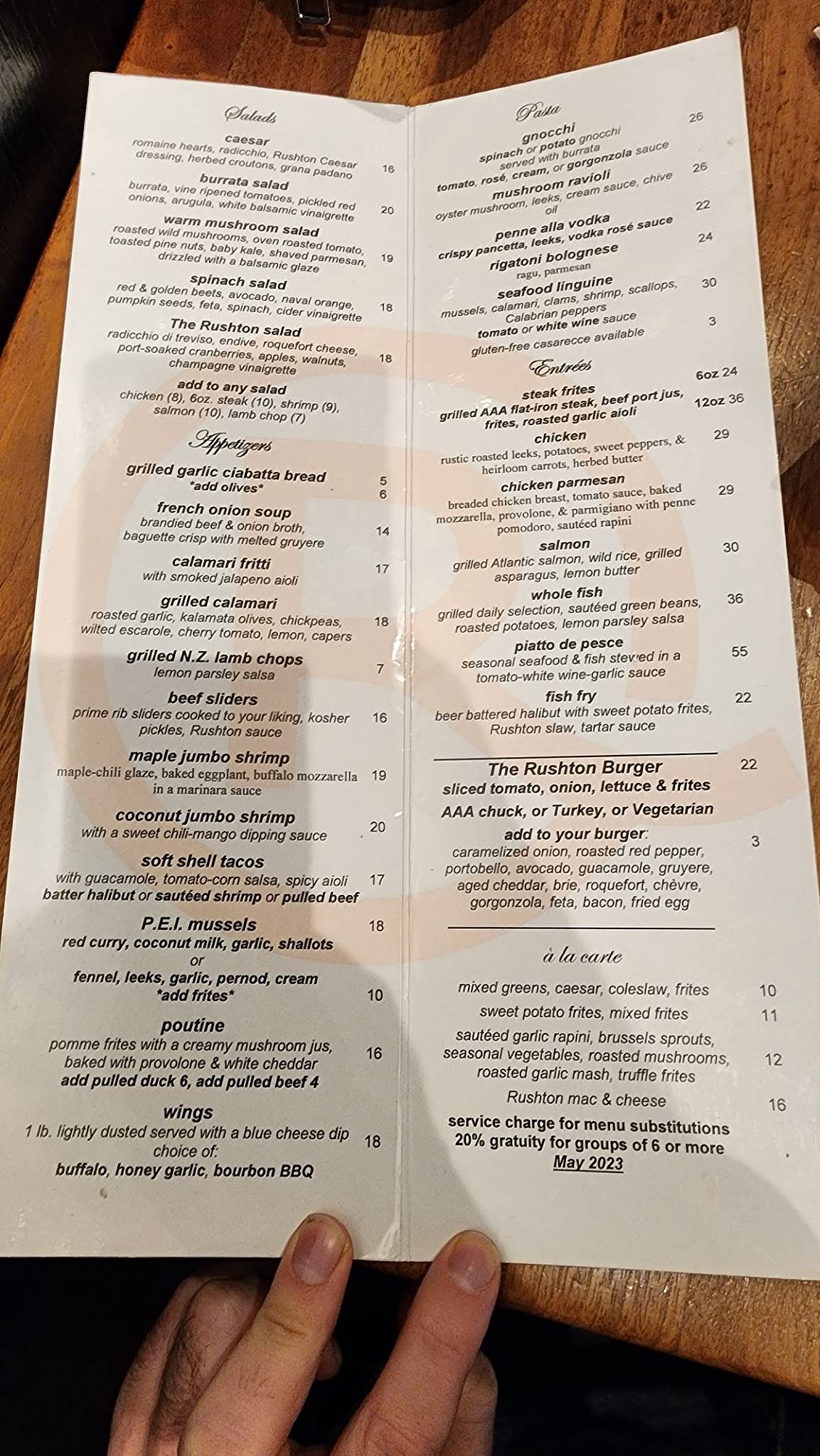 Menu at The Rushton pub & bar, Toronto