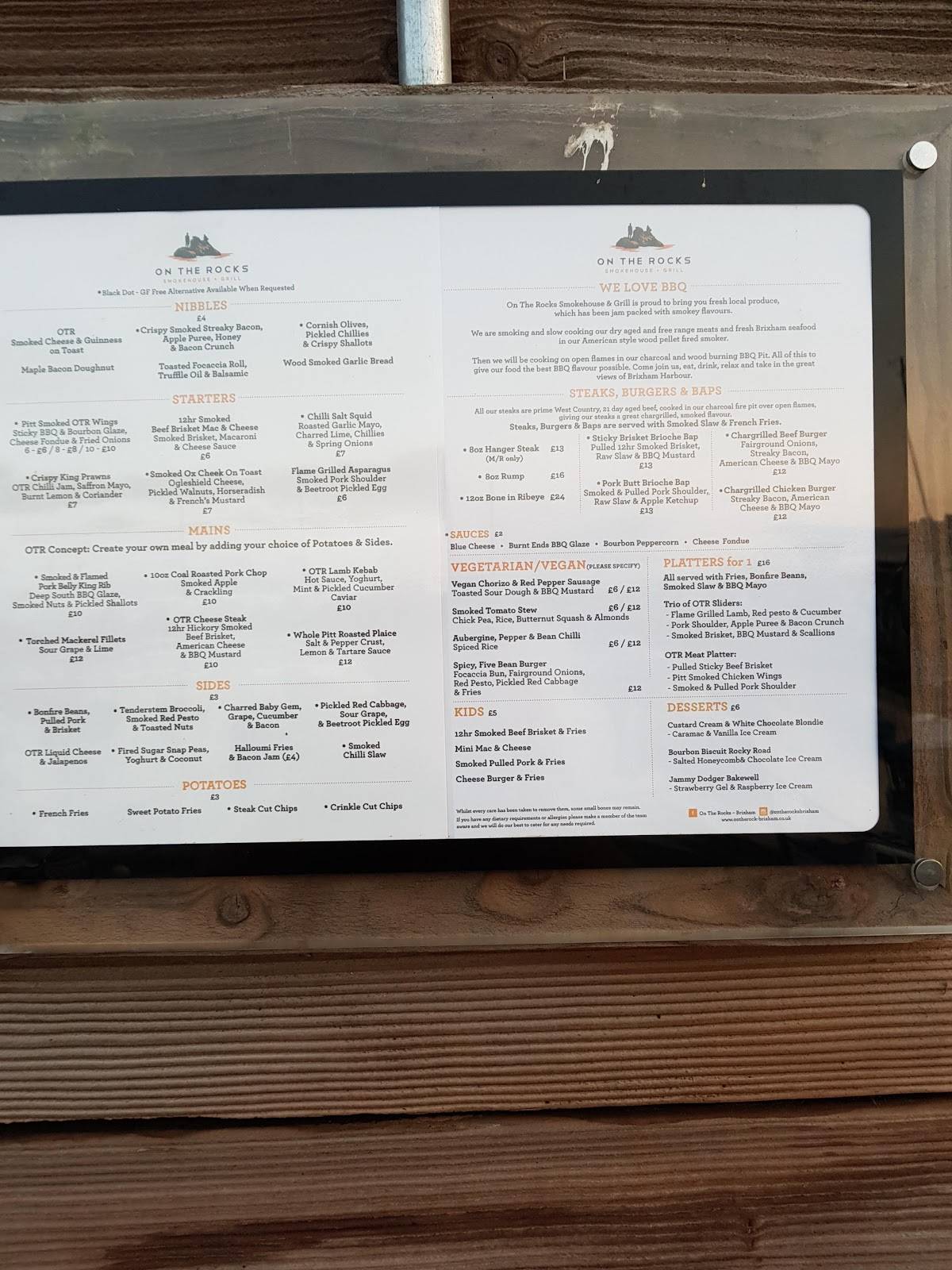Menu at The Bay restaurant, Torquay