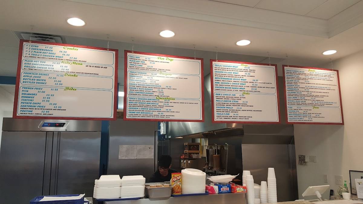 Menu at Toula's restaurant, Punta Gorda