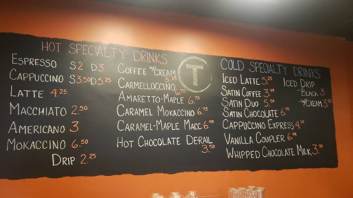Menu at Trackside Coffee, Hazleton
