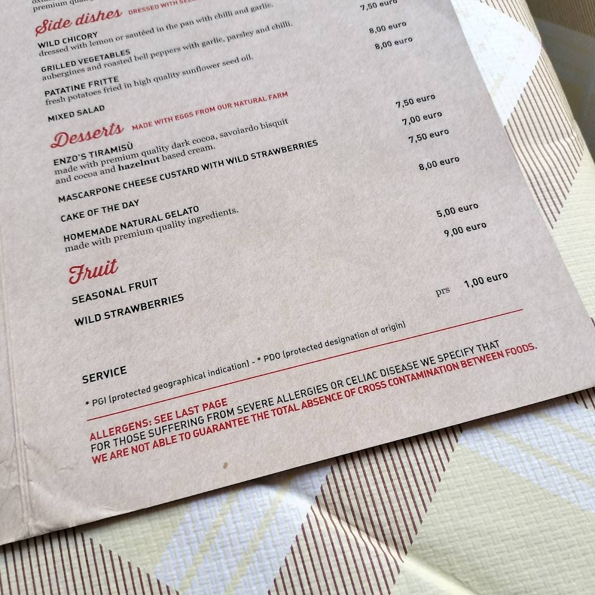 Menu at Trattoria Da Enzo al 29 restaurant, Rome