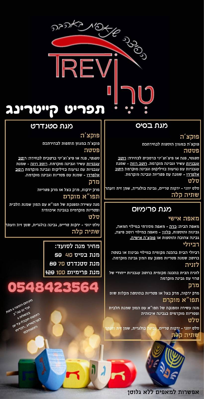 Menu at Trevi's Pizza restaurant, Jerusalem