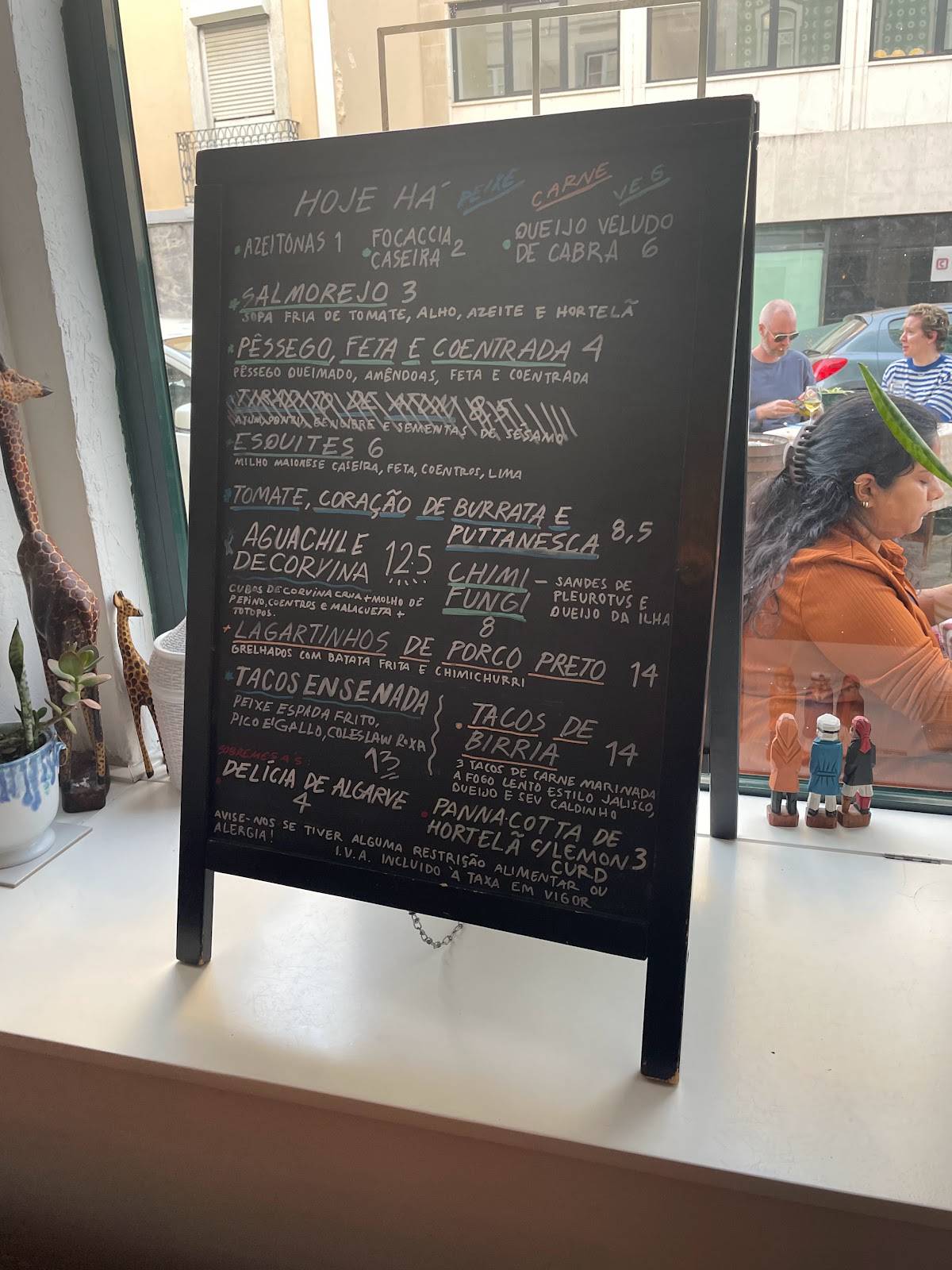 Menu at Trinca restaurant, Lisbon