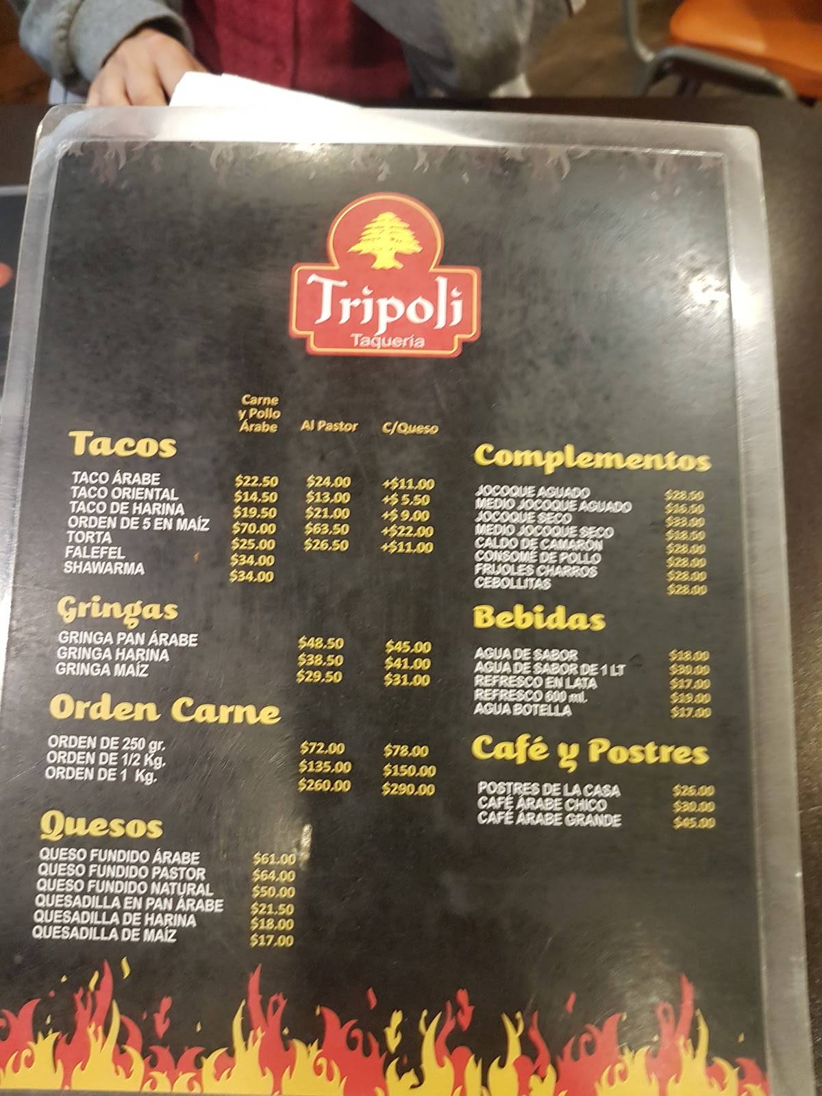 Carta del restaurante Taquería Trípoli, Heroica Puebla del Zaragoza ...