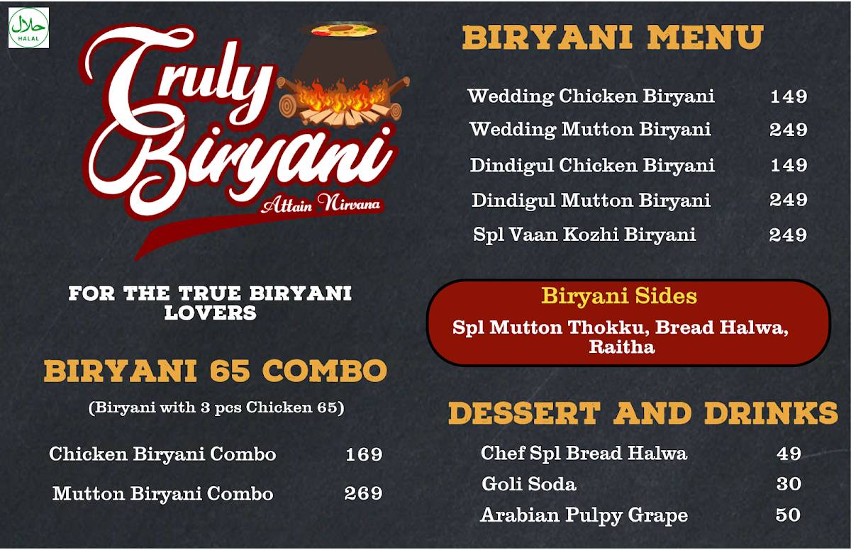 Menu at Truly Biryani, Chennai