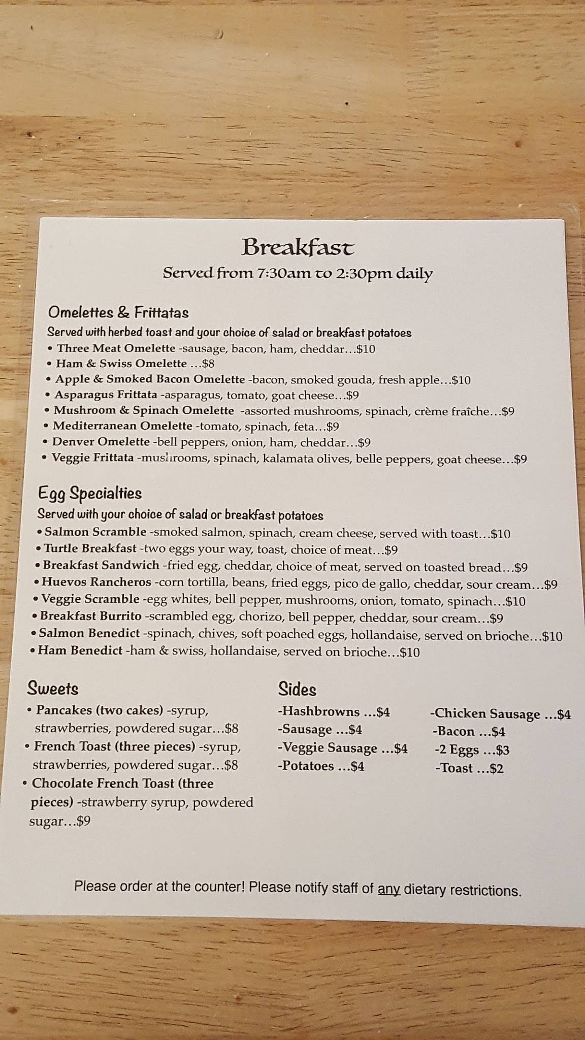 Menu at Turtle Bread restaurant, Minneapolis, W 44th St