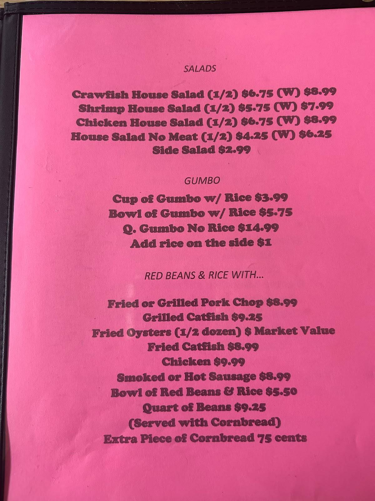 Menu at Two Sisters Creole Kitchen restaurant, Picayune